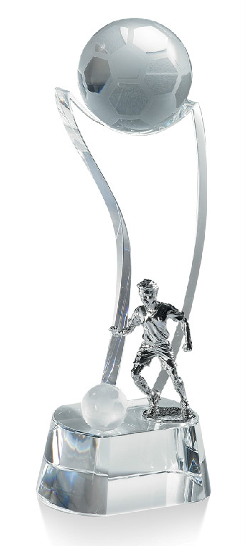 Glass Soccer Ball Trophy with Silver Player - Fantasy Trophy Store